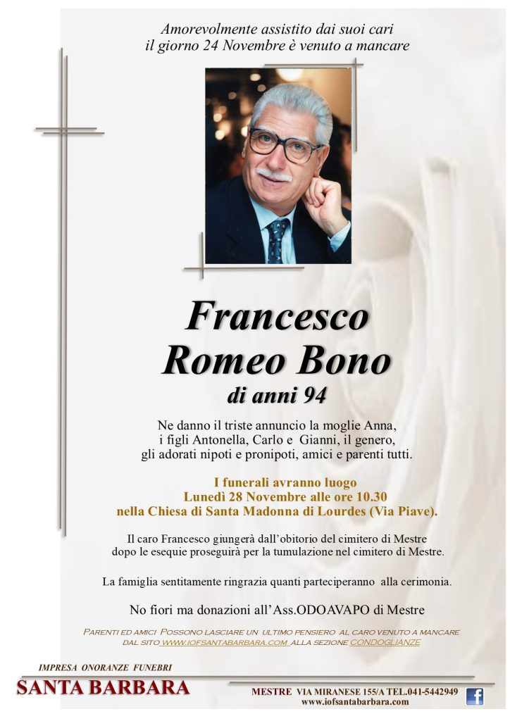 Francesco Romeo Bono - Impresa Onoranze Funebri Santa Barbara